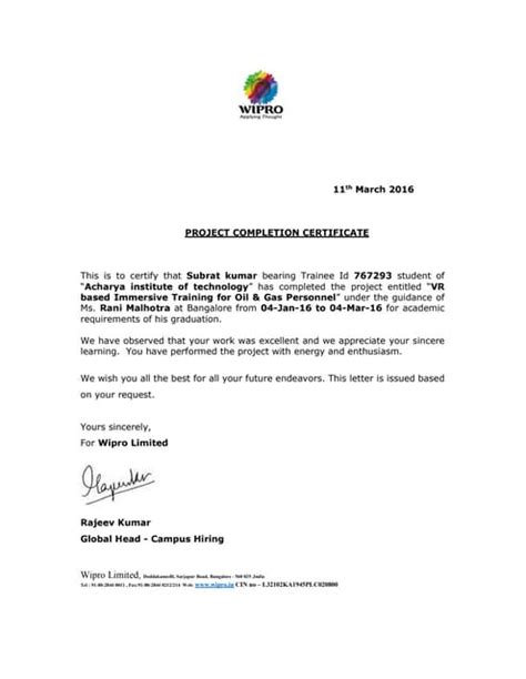 Wipro Internship Certificate Pdf