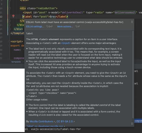 Incorrect Error For Vuejs Accessibilitylabel Has For · Issue 133 · Vue A11yeslint Plugin