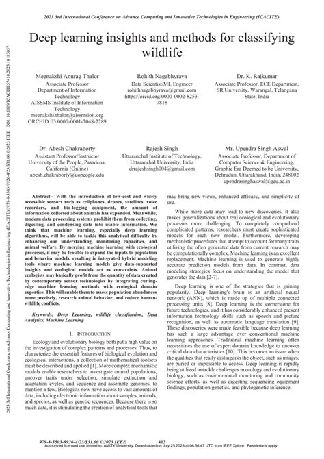 Pdf Deep Learning Insights And Methods For Classifying Wildlife