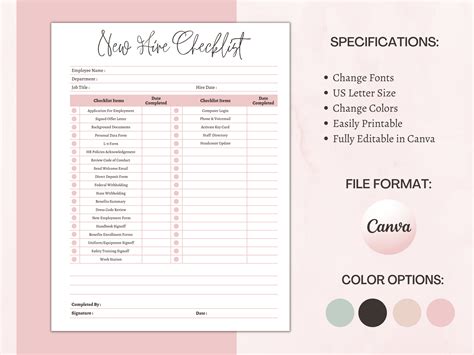 New Hire Checklist Editable And Printable Onboarding Canva Etsy