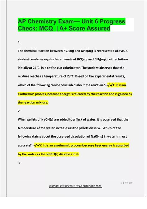 Ap Chemistry Exam— Unit 6 Progress Check Mcq A Score Assured Ap Chemistry Stuvia Us