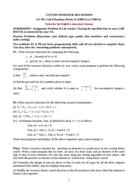 Cs101handout 8 This Is The Eighth Handout A Utumn Semester 2013 Session Cs 101 Lab 8