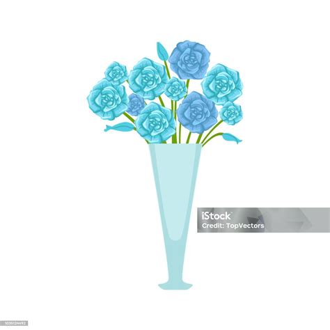 키 크고 꽃 꽃병 꽃이 게 장식 식물 분류 항목 만화 벡터 일러스트 레이 션에에서 블루 장미 꽃 꽃다발 개성 개념에 대한 스톡 벡터 아트 및 기타 이미지 Istock