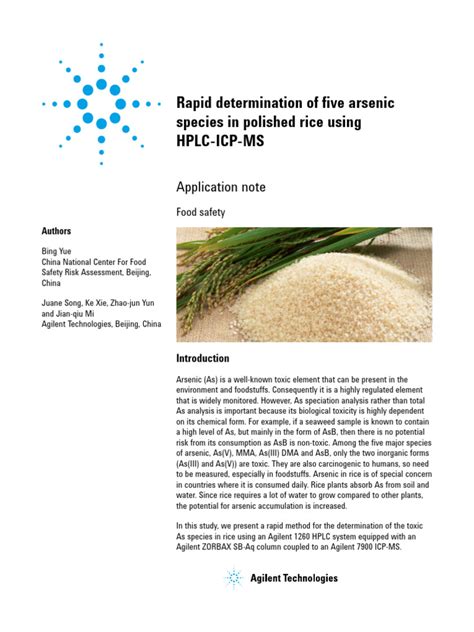 5991 5933en Determination Of Arsenic Species In Rice Using Hplc Icp Ms
