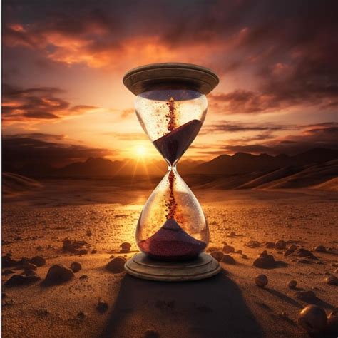 Premium Ai Image Hourglass In Sand Desert At Sunset Time Passing Concept 3d Rendering