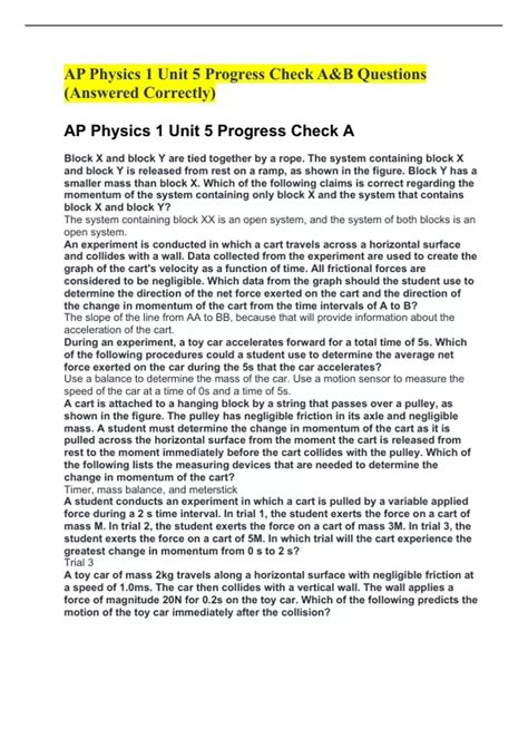 AP Physics 1 Unit 5 Progress Check A B Questions Answered Correctly AP Physics 1 Unit 5