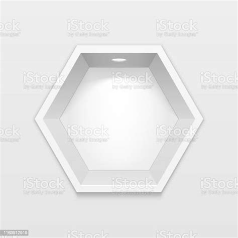벽돌 벽에 빈 육각 틈새 선반 디스플레이 제품을 제시합니다 모의 고개 3d 일러스트레이션 설계 준비 완료 광고 벡터 Eps10 육각형에 대한 스톡 벡터 아트 및 기타 이미지