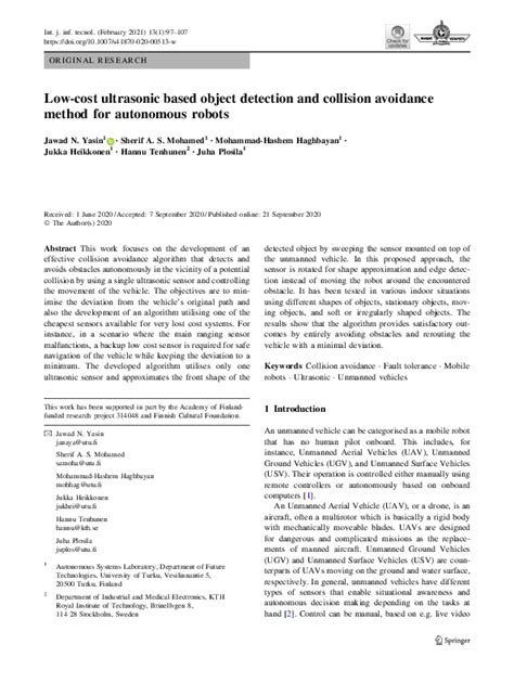 Pdf Low Cost Ultrasonic Based Object Detection And Collision Avoidance Method For Autonomous