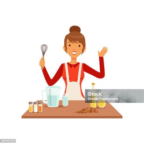 털 제빵 부엌 평면 벡터 일러스트 레이 션에에서 음식을 요리 하는 주부 여자와 젊은 여자 여자에 대한 스톡 벡터 아트 및 기타 이미지 여자 여자만 귀여운 Istock