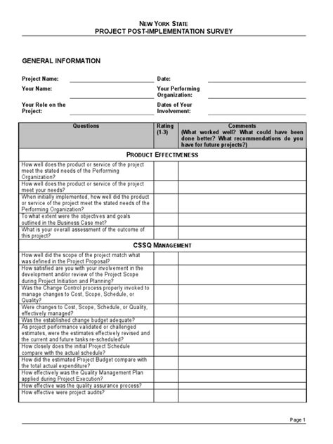 N Y S Project Post Implementation Survey Ew Ork Tate Pdf Risk Management Risk