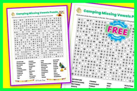 Camping Missing Vowels Puzzle Puzzle Cheer