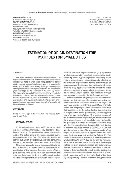 Pdf Estimation Of Origin Destination Trip Matrices For Small Cities