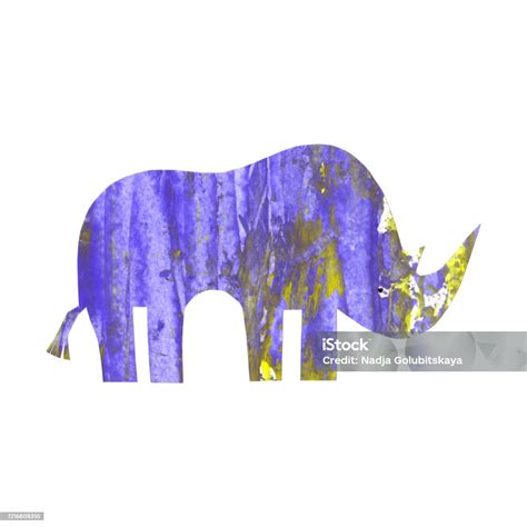 흰색 배경에 고립 된 코뿔소의 다채로운 수채화 종이 콜라주 수제 공예품 종이로 만든 귀여운 보라색과 노란색 코뿔소 공예에 대한 스톡 벡터 아트 및 기타 이미지 Istock