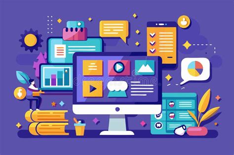 A Collection Of Customizable Illustrations Depicts A Vibrant Digital Workspace With Various Ui