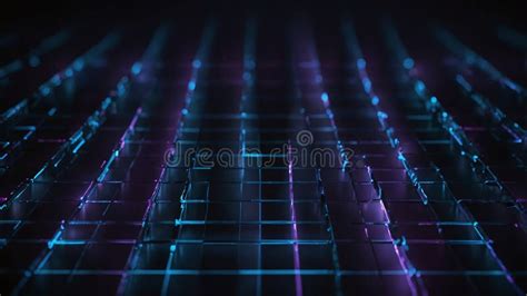 Abstract Digital Grid Pattern With Neon Blue And Purple Glowing Lines