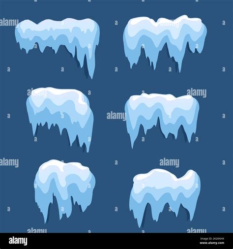 Set Of Isolated Snow Cap Snowy Elements On Winter Background Vector