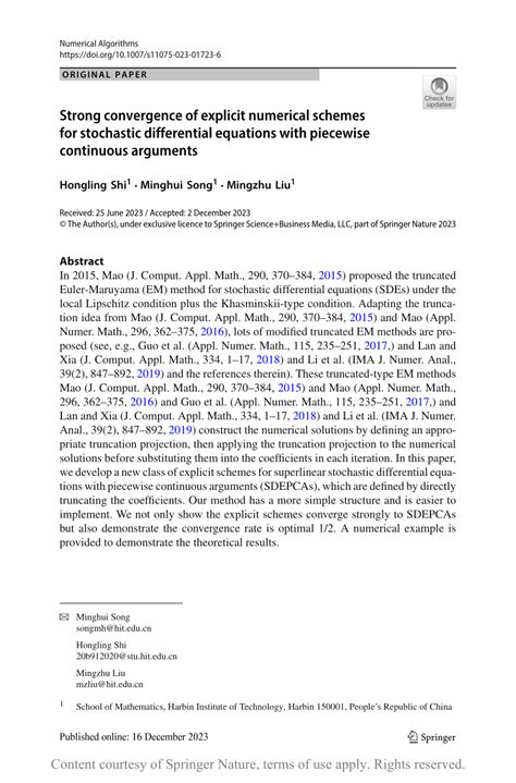Strong Convergence Of Explicit Numerical Schemes For Stochastic