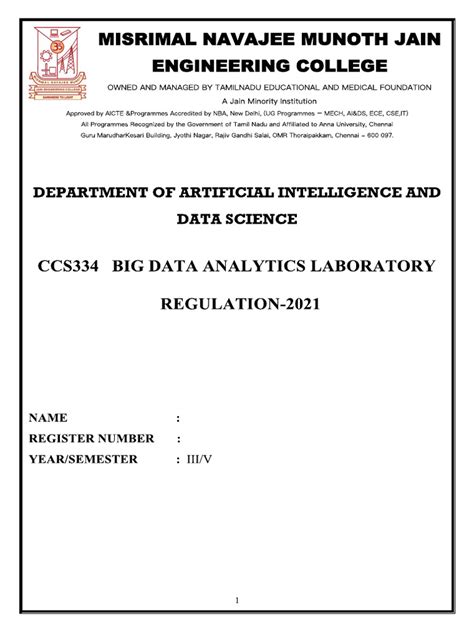 Ccs334 Bda Lab Manual Final Pdf