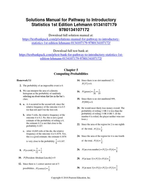 Pathway To Introductory Statistics 1st Edition Lehmann Solutions Manual