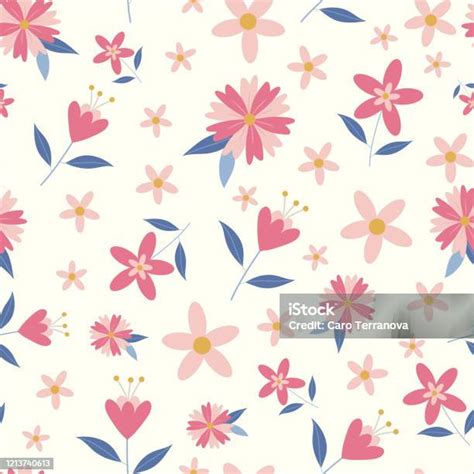 화려한 손으로 그린 꽃입니다 파란색 배경꽃 매끄러운 패턴 귀여운에 대한 스톡 벡터 아트 및 기타 이미지 귀여운 그리기 꽃 나무 Istock