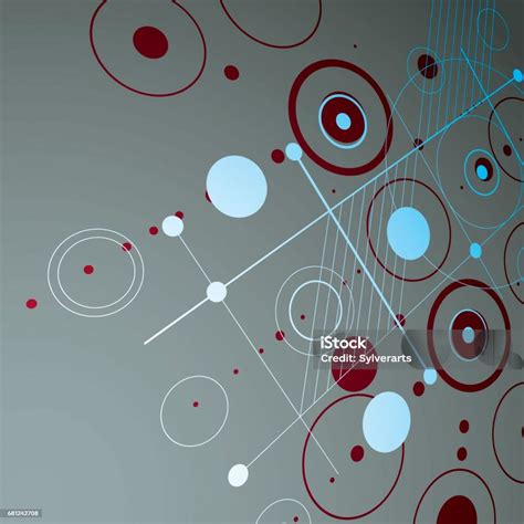 바우하우스 레트로 배경 화면 관점 빨간색 아트 벡터 배경 그리드와 동그라미를 사용 하 여 만든 기하학적 인 그래픽 1960 년대 그림 책자 표지 디자인으로 사용할 수