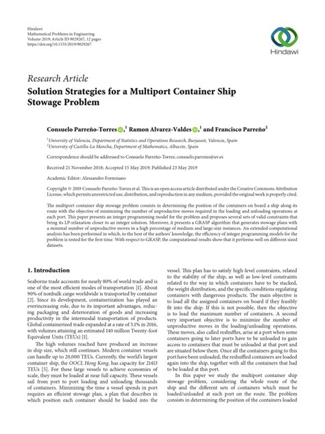 Pdf Solution Strategies For A Multiport Container Ship Stowage Problem