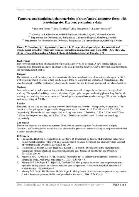 Pdf Differences In The Spatiotemporal Parameters Of Transtibial And Transfemoral Amputee Gait