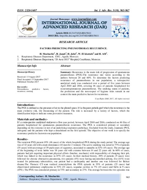 Pdf Factors Predicting Pneumothorax Reccurence