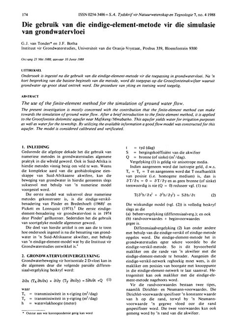 PDF The Use Of The Finite Element Method For The Simulation Of Ground Water Flow