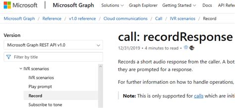 method recordasync missing in microsoft graphmunications calls v1 2 0 1 not beta · issue