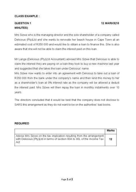 Class Example Part B Tax Avoidance Class Example Question 1 12