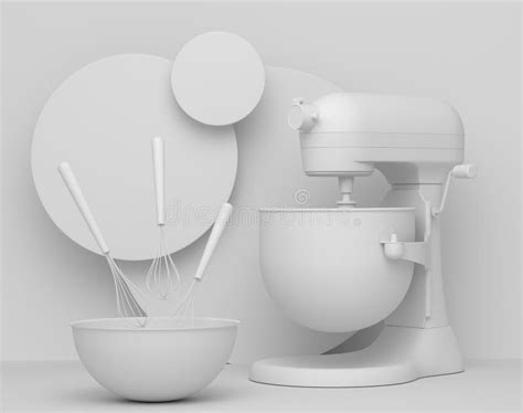 Abstract Scene Or Podium With Blender And Kitchen Utensil On Monochrome Stock Illustration