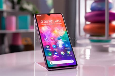 Futuristic Holographic Smartphone Ui On Marble Countertop Stock