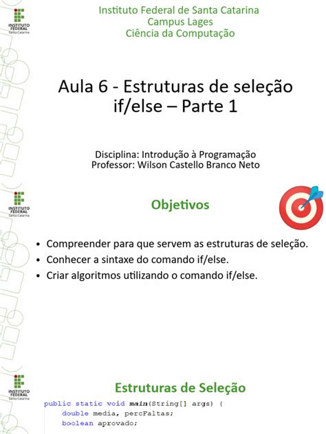 Aula 6 Estruturas De Seleção If Else Parte 1 Pdf Engenharia De Software Programação