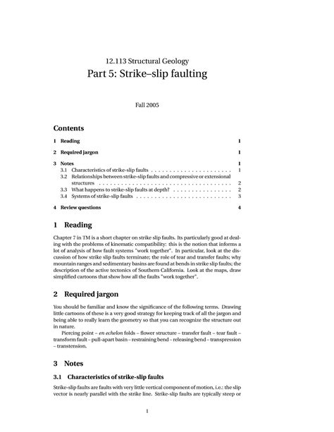 Strike Slip Faulting 12 Structural Geology Part 5 Strike Slip Faulting Fall 2005 Contents 1