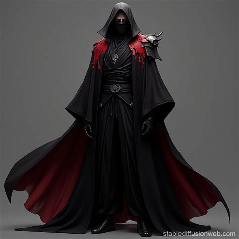 Sleek Male Armor Inspired By Akatsuki Robes Long Flowing Black Coat With Prominent Red Cloud