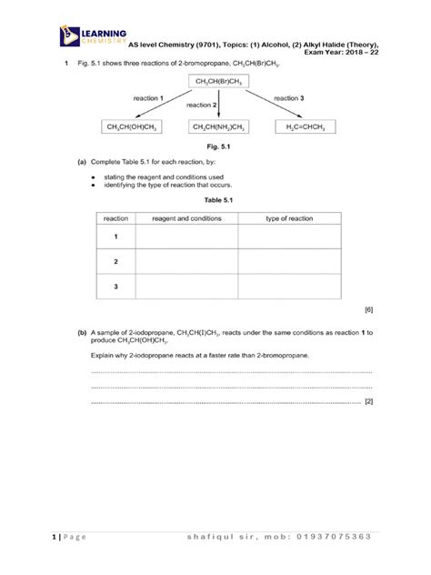 Worksheet On Cie As Level Alcohol And Halogenoalkanes Pdf Organic Chemistry Chemistry