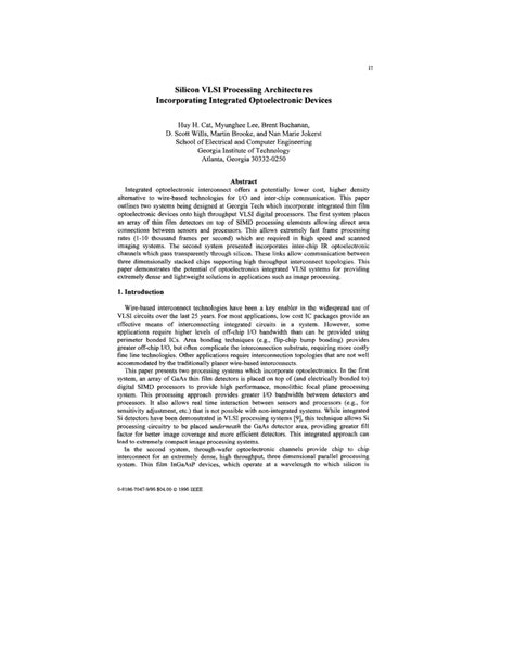 Pdf Silicon Vlsi Processing Architectures Incorporating Integratedoptoelectronic Devices