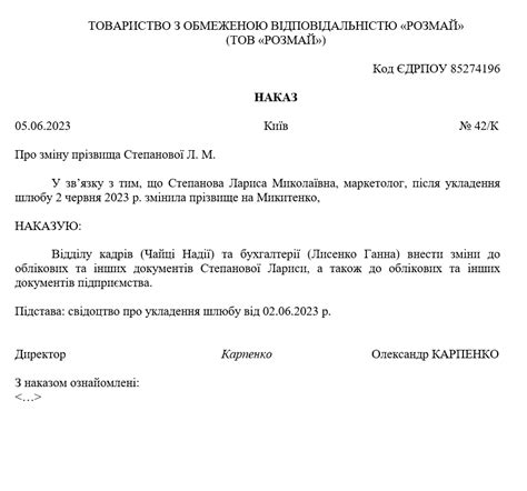 Наказ про зміну прізвища Професійні видання