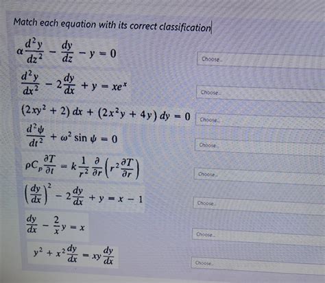 Match Each Equation With Its Correct Classification