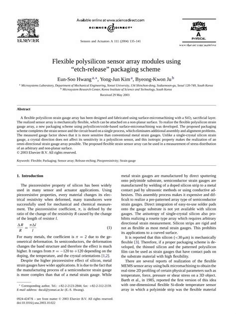 Pdf Flexible Polysilicon Sensor Array Modules Using “etch Release