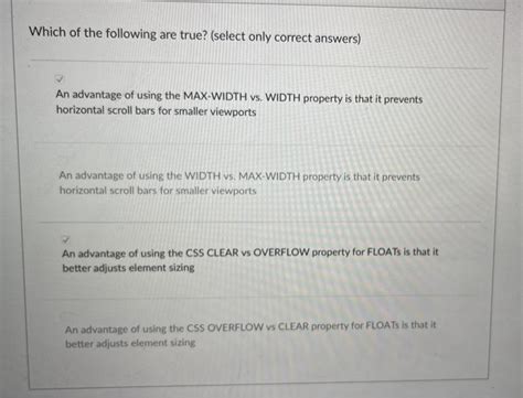solved which of the following are true select only correct
