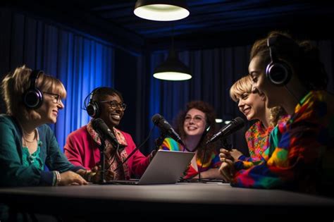 Premium Photo Queer Podcast Recording Scene With Hosts And Generative Ai