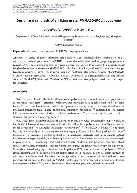 Pdf Design And Synthesis Of A Miktoarm Star Pmmazo Pcl 2 Copolymer Dokumen Tips