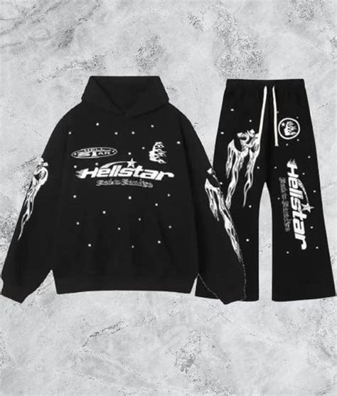 Hellstar Racer Tracksuit Vintage Black Flame Graphic Streetwear