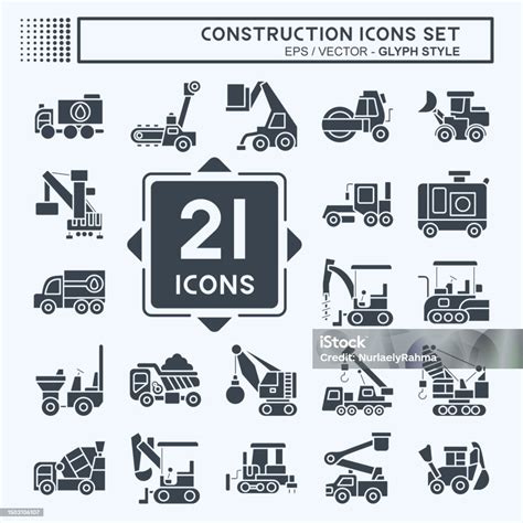 아이콘 세트 건설 차량입니다 건설 기계 기호와 관련이 있습니다 글리프 스타일 심플한 디자인 편집 가능 간단한 그림 개체 그룹에 대한 스톡 벡터 아트 및 기타 이미지 Istock