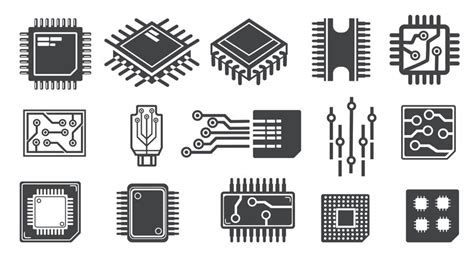 Premium Vector Cpu Chips Cartoon Icons Micro Processor Electronic Microchip Logo Cpu Gpu