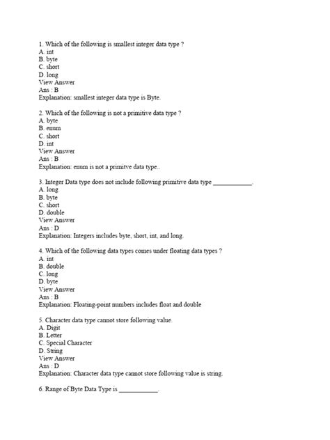 Java Mcq Pdf Data Type Integer Computer Science