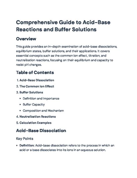 Comprehensive Guide To Acid Base Reactions And Buffer Solutions