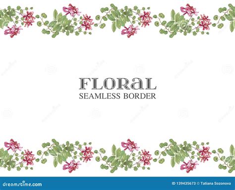 Border Of Wild Tropical Flowers And Leaves Linear Horizontal Seamless Pattern Stock